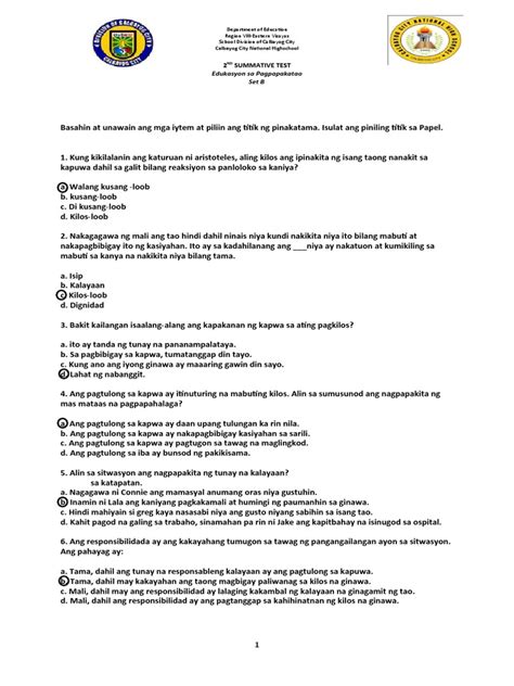 2nd Summative Test Pungbayan B Autorecovered Pdf