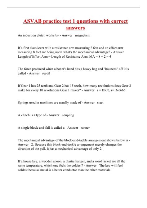 Asvab Practice Test 1 Questions With Correct Answers Asvab Stuvia Us