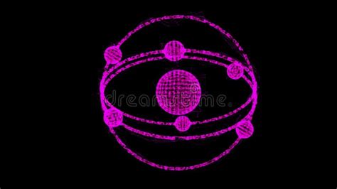 3d Atom Model With A Nucleus And Electrons Rotates On Black Bg Object Dissolved Flickering
