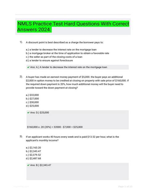 Nmls Practice Test Hard Questions With Correct Answers 2024