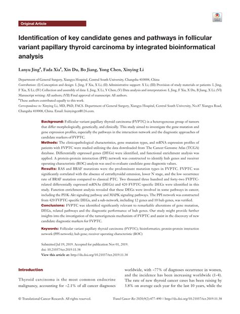 Identification Of Key Candidate Genes And Pathways In Follicular Variant Papillary Thyroid