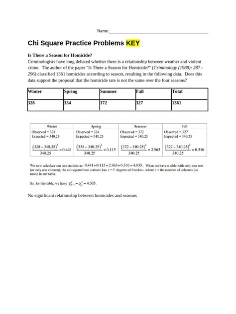 Practice Chi Square Problems Key Pdf Hypothesis Aggression