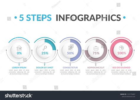 Infographic Template Five Round Progress Indicators Stock Vector Royalty Free