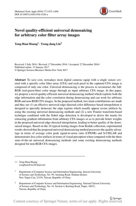 Novel Quality Efficient Universal Demosaicing For Arbitrary Color Filter Array Images Request Pdf