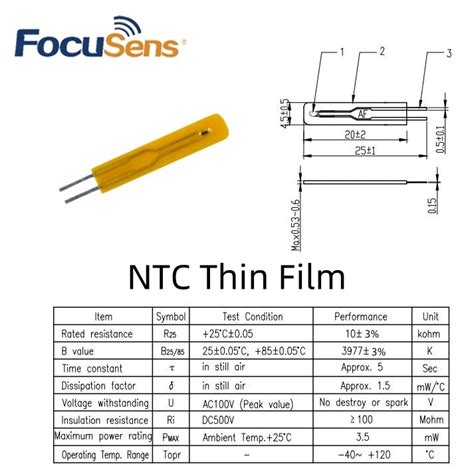 Focusens 25mm 10k 3977k Thermal Resistor 3 Thin Film Ntc Temperature Sensor For Kitchen