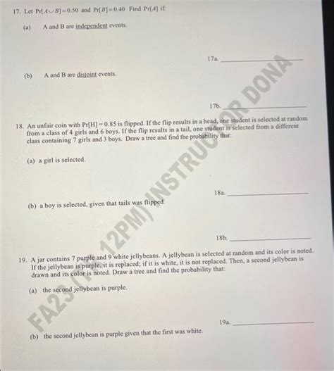 Solved 17 Let Pr[aub] 0 50 And Pr[b] 0 40 Find Pr[4] If