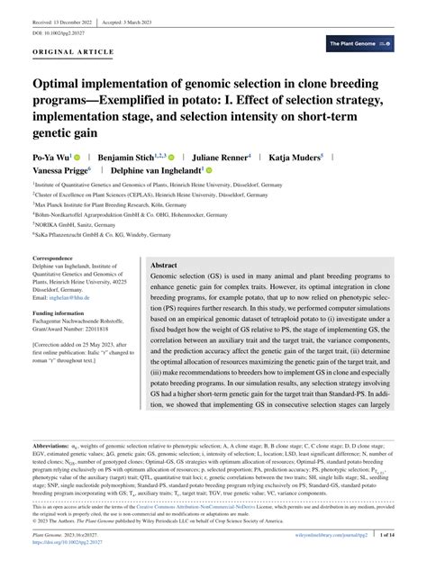 Pdf Optimal Implementation Of Genomic Selection In Clone Breeding