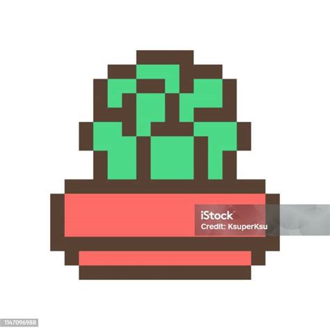 녹색 선인장 점토 꽃 냄비 16x16 픽셀 아트 아이콘 흰색 배경에 고립에서 즙이 많은 레트로 80s90 년대 오래 된 학교 8 비트 슬롯 머신 비디오 게임 그래픽 실내