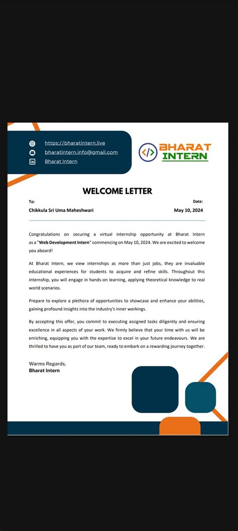 Sri Uma Maheshwari Chikkula On Linkedin Bharatintern Bharatintern