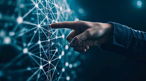 touching the future man interacts with virtual network interface stock