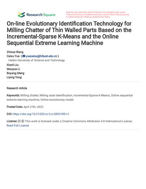 Pdf On Line Evolutionary Identification Technology For Milling Chatter Of Thin Walled Parts