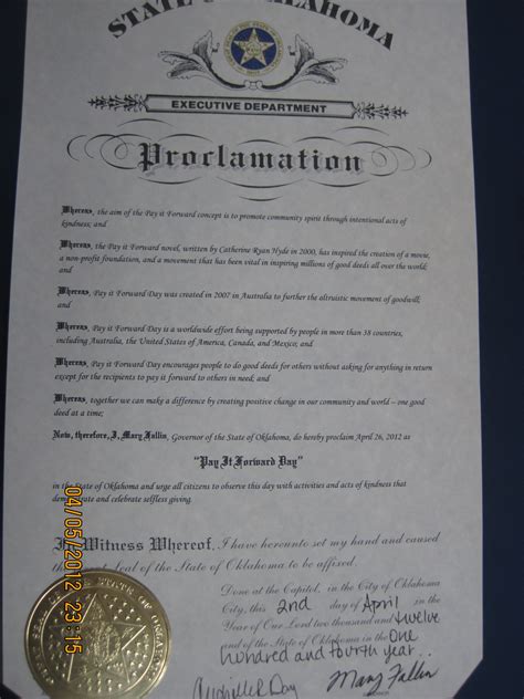Obtain A Proclamation — Pay It Forward Day