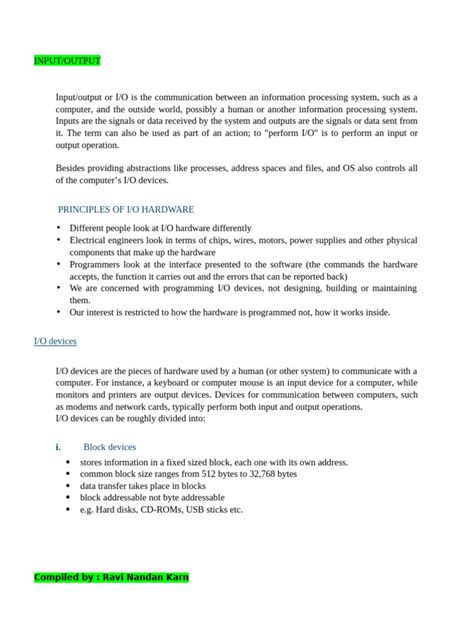 Chapter 5 Input Output Management Pdf Inputoutput Random Access Memory