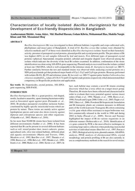 Pdf Characterization Of Locally Isolated Bacillus Thuringiensis For The Development Of Eco
