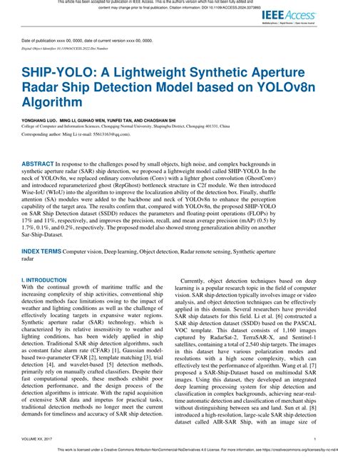 Pdf Ship Yolo A Lightweight Synthetic Aperture Radar Ship Detection Model Based On Yolov8n