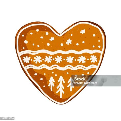 크리스마스 심장 모양 진저 브레드 쿠키 흰색 아이싱 흰색 배경 벡터 일러스트 레이 션에 고립 갈색에 대한 스톡 벡터 아트 및 기타 이미지 Istock