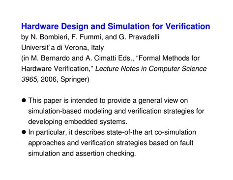 Pdf Hardware Design And Simulation For Verification
