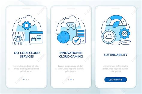 Blue Screen Of Onboarding Mobile App Featuring Cloud Computing Technologies Vector Carousel