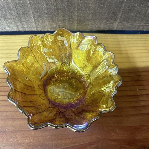 Vintage Carnival Glass Bowl Sunflower Iridescent Marigold Indiana Glass Etsy