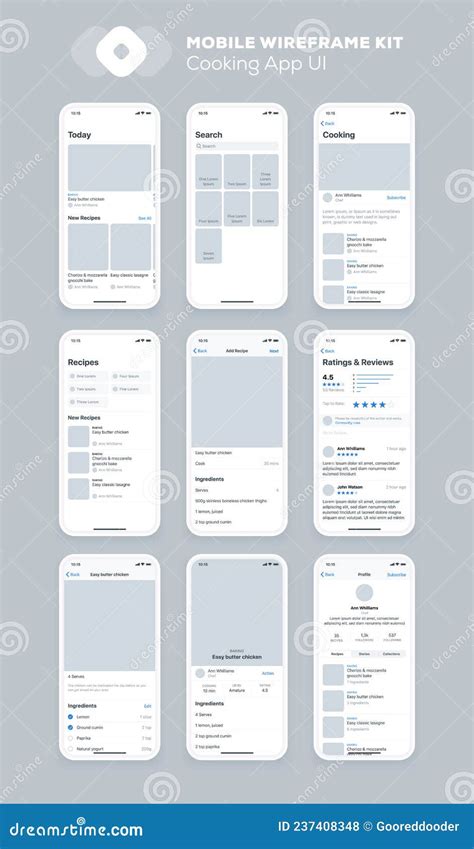 Mobile App Design UI UX Wireframe Kit For Smartphone Stock Vector Illustration Of Flat