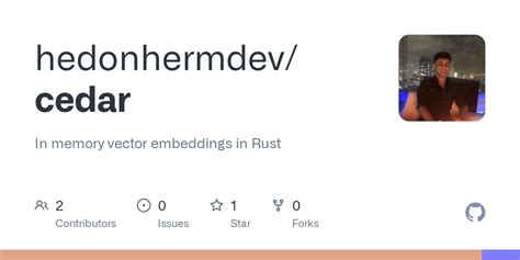 Github Hedonhermdevcedar In Memory Vector Embeddings In Rust