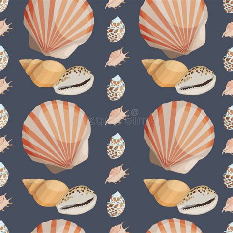 Seamless Colorful Background Made Of Different Shells In Flat De Stock