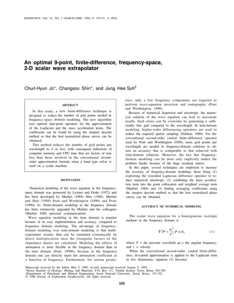 Pdf An Optimal 9 Point Finite Difference Frequency Space 2 D Scalar Wave Extrapolator