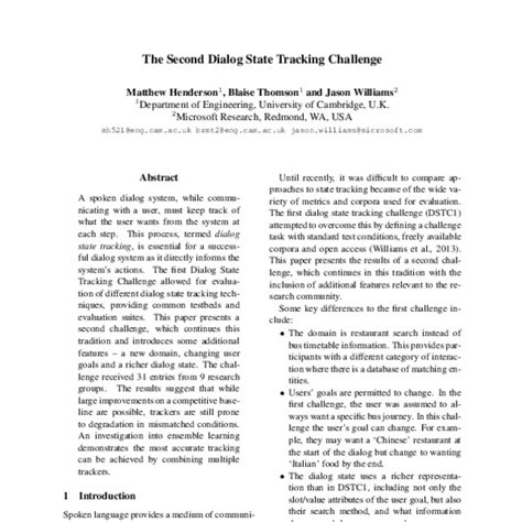 The Second Dialog State Tracking Challenge Acl Anthology