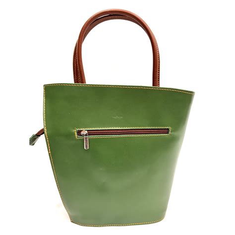 Borsa Donna In Vera Pelle Chiaroscuro Mod Meg Colore Verde Marrone