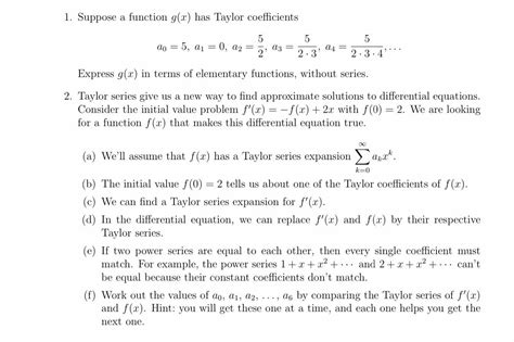 Solved 1 Suppose A Function G X Has Taylor Coefficients