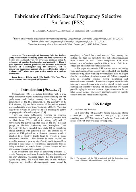 pdf fabrication of fabric based frequency selective surfaces fss