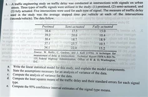 SOLVED A Traffic Engineering Study On Traffic Delay Was Conducted At Intersections With Signals