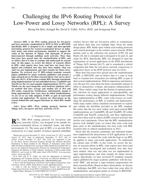 Pdf Challenging The Ipv6 Routing Protocol For Low Power And Lossy