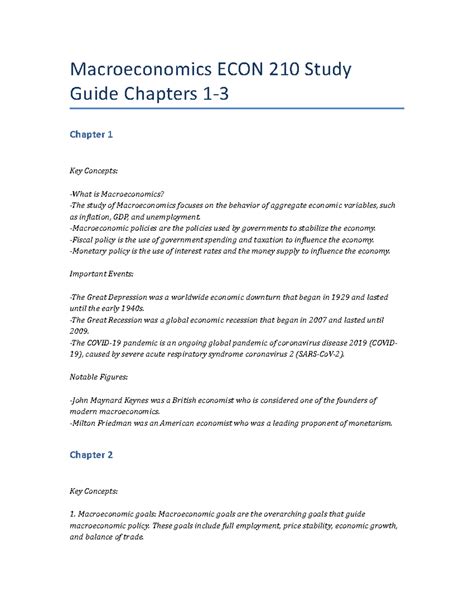 Macroeconomics Econ 210 Study Guide Chapters 1 3 Macroeconomics Econ