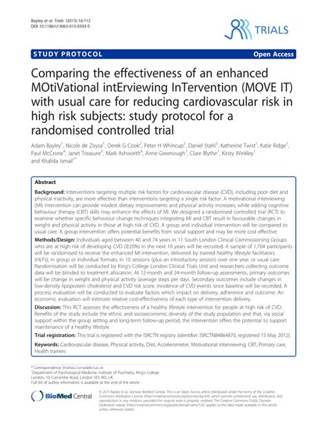 Pdf Comparing The Effectiveness Of An Enhanced Motivational Interviewing Intervention Move It