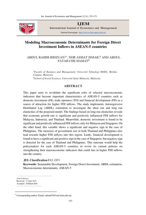 Pdf Modeling Macroeconomic Determinants For Foreign Direct Investment
