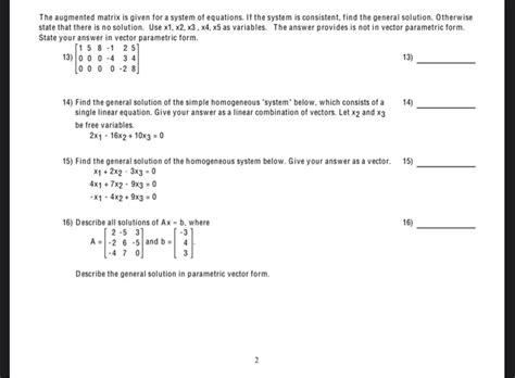 Solved The Augmented Matrix Is Given For A System Of