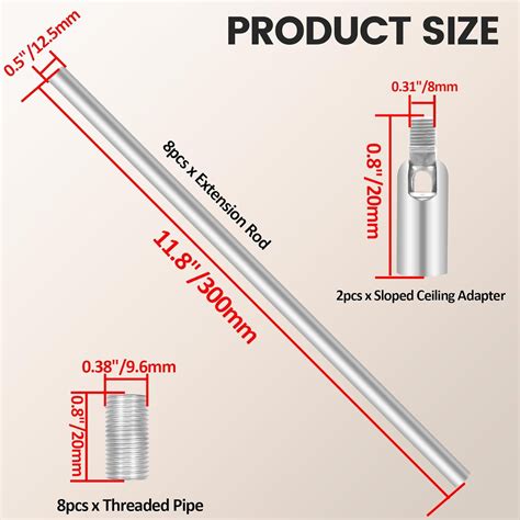 Ugucyui M10 Threaded Extension Rod 8pcs Lighting Fixture Stems With
