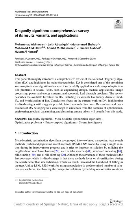 Pdf Dragonfly Algorithm A Comprehensive Survey Of Its Results