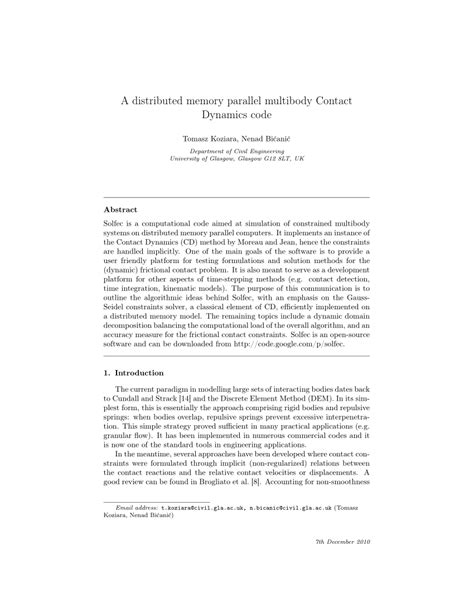 Pdf A Distributed Memory Parallel Multibody Contact Dynamics Code