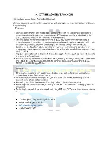 Hilti Chemical Anchoring At Best Price In New Delhi By Technogears Engineering Solution Private