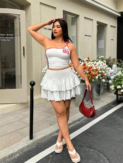 Shein Ezwear Plus Size Women Short White Cake Layered Mini Skirt