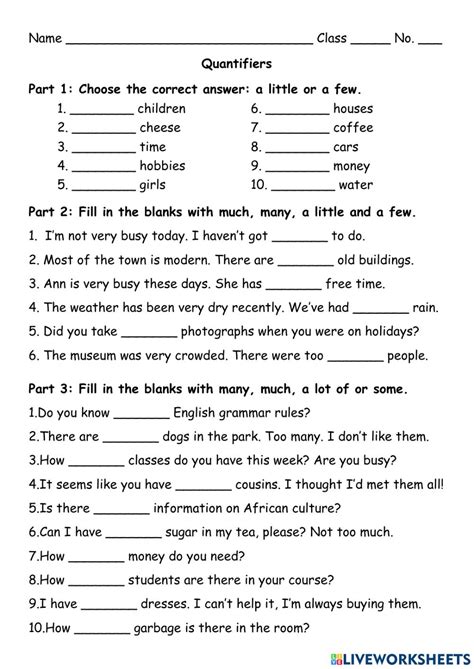 Quantifiers Online Exercise For Grade 9 Quizalize