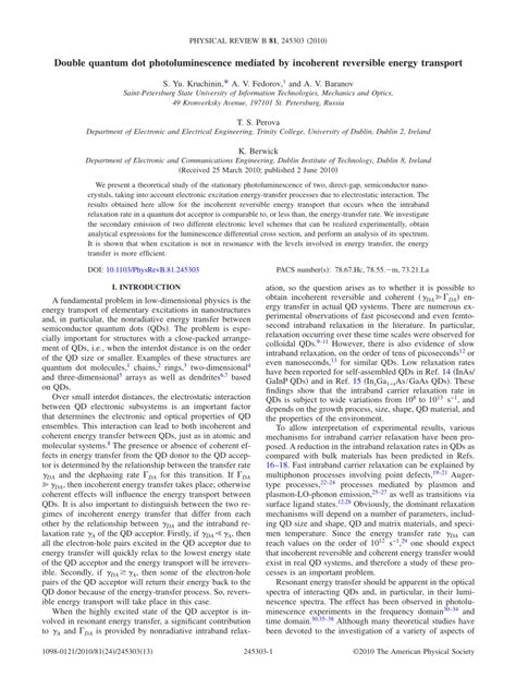 Pdf Double Quantum Dot Photoluminescence Mediated By Incoherent
