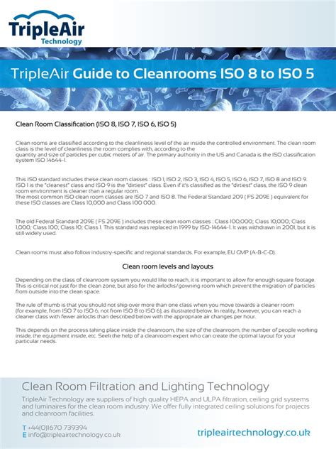 Guide To Cleanroom Classifications Iso 8 To Iso 5 Pdf Physical Sciences Equipment