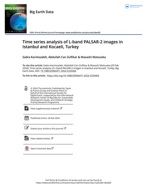 Pdf Time Series Analysis Of L Band Palsar 2 Images In Istanbul And