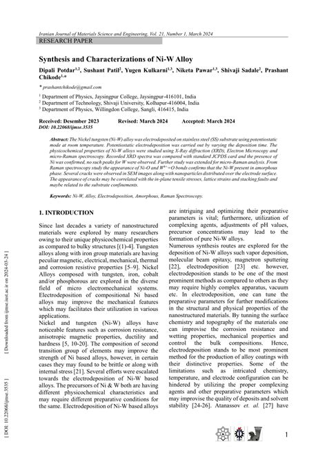 Pdf Synthesis And Characterizations Of Ni W Alloy