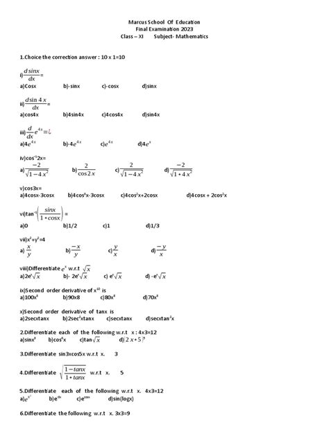 Cl Xi Maths Final 2 Pdf Combinatorics Trigonometry