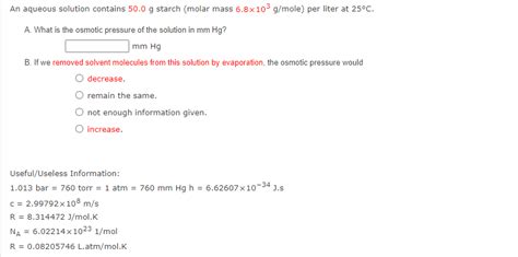 Solved An Aqueous Solution Contains 50 0 G Starch Molar Chegg
