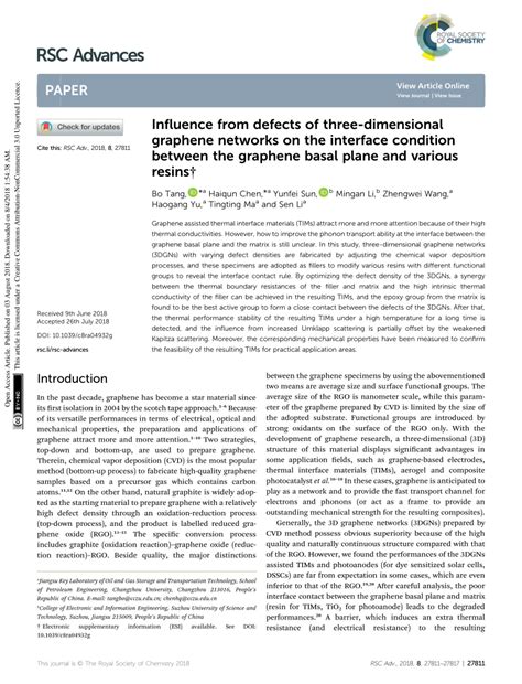 Pdf Influence From Defects Of Three Dimensional Graphene Networks On The Interface Condition